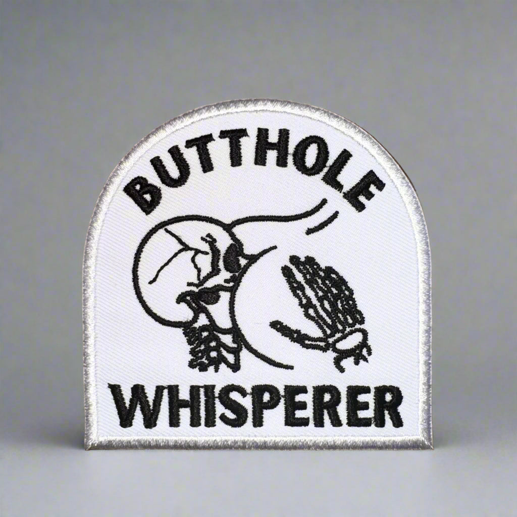 Butthole Whisperer Patch - Wh embroidered – Rusty Lids