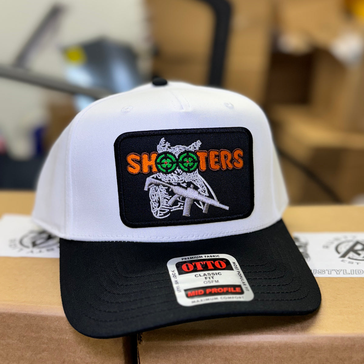 QUICK ORDER Shooters Hat - Wh/ Blk OTTO | blk patch – Rusty Lids