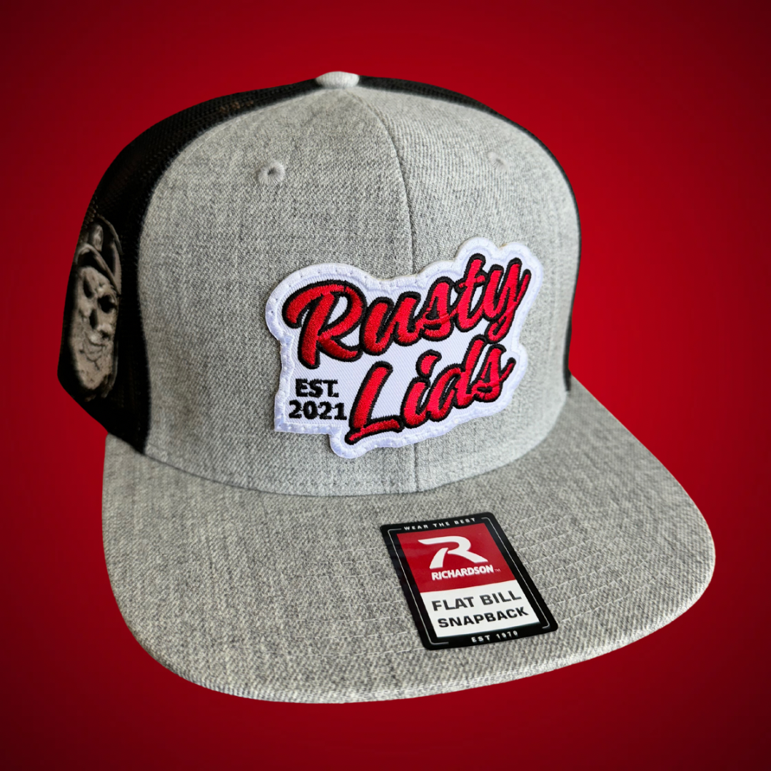 Rusty Lids Hat with RL skull patch on side - Red Patch | Heather/ Blk