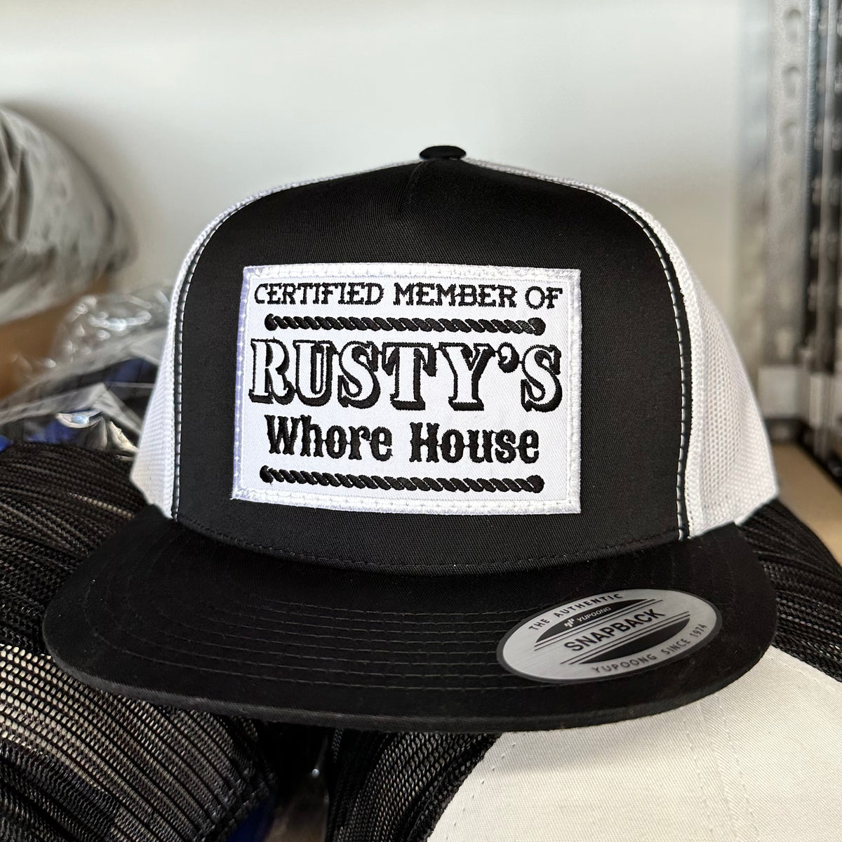 QUICK ORDER Certified Member Of Rusty’s Whore House Hat - Blk/Wh 6006 ...