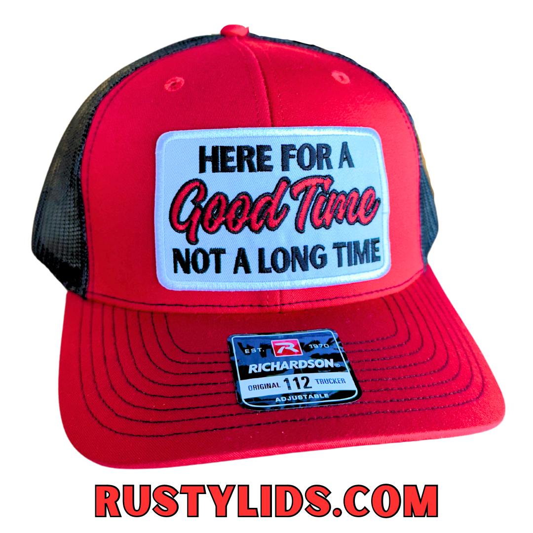 QUICK ORDER Here For a Good Time Hat - Red Patch | Red/Black 112 – Rusty Lids